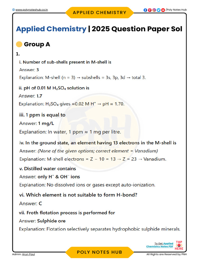 Applied Chemistry 2025 Question Paper Solution Makaut West Bengal | PDF