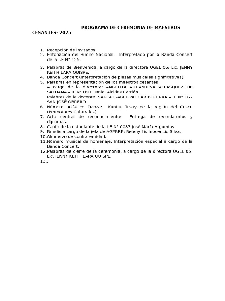 Programa de Ceremonia de Maestros Cesantes | PDF
