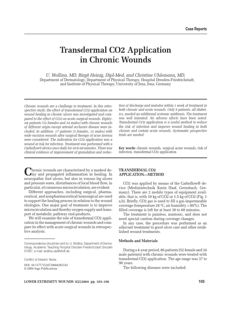 Transdermal CO2 Application in Chronic Wounds | PDF | Wound | Carbon ...