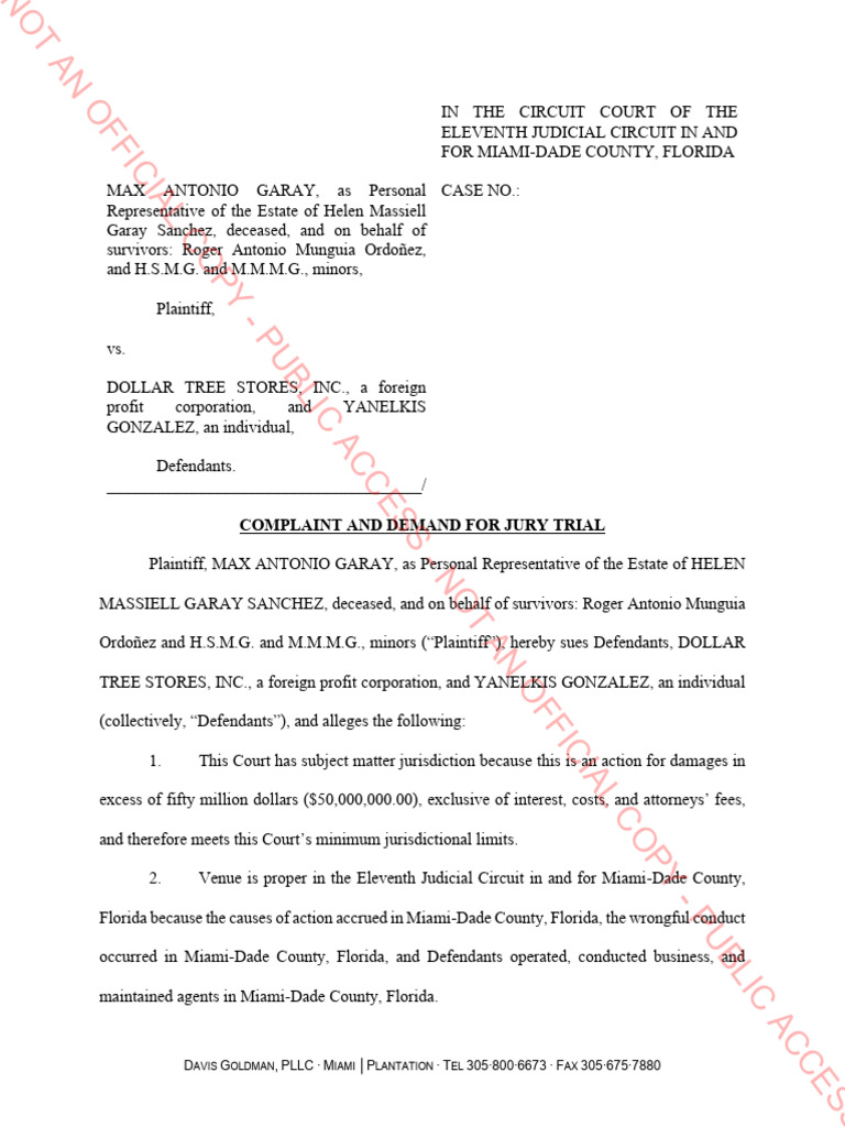 Estate of Massiell Garay Sanchez vs. Dollar Tree | PDF | Negligence ...