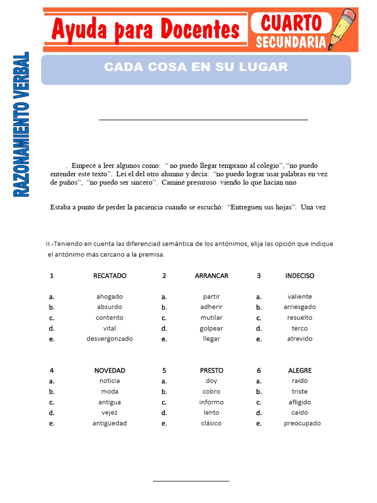 Cada Cosa en Su Lugar para Cuarto de Secundaria | PDF | Carbohidratos ...