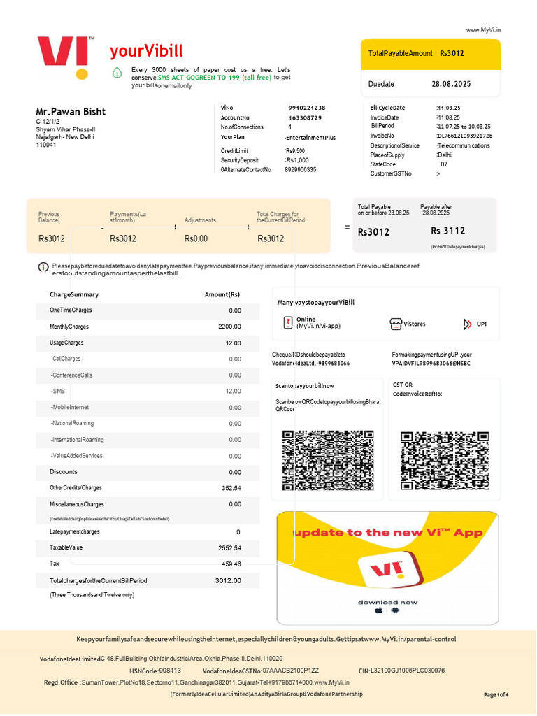 Aug-25 Mobile Bill | PDF | Payments