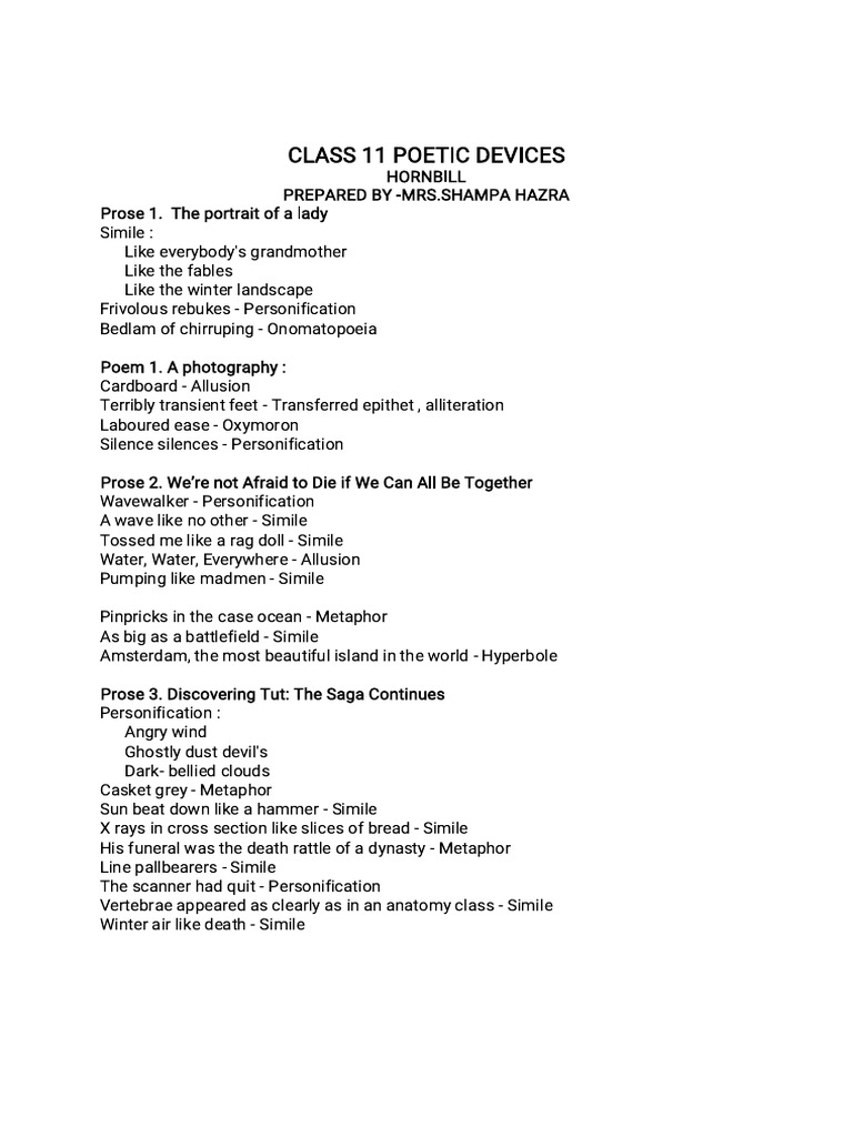 Literary Devices Class 11 | PDF
