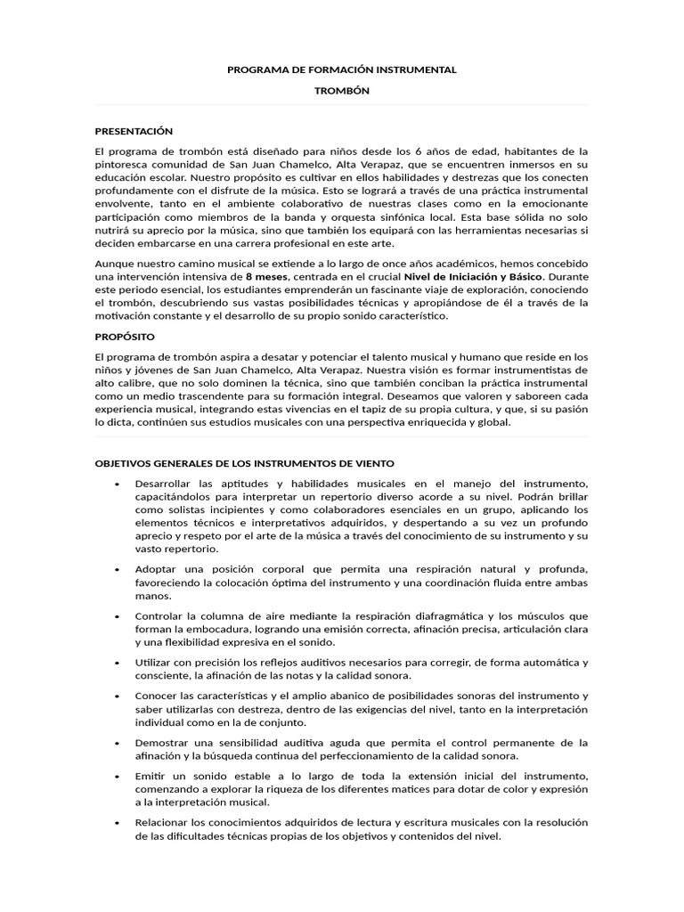 Trombon - Programa de Formación Instrumental | PDF | Aprendizaje ...
