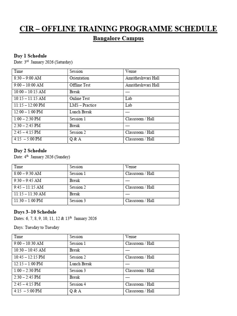 Offline Training Schedule | PDF