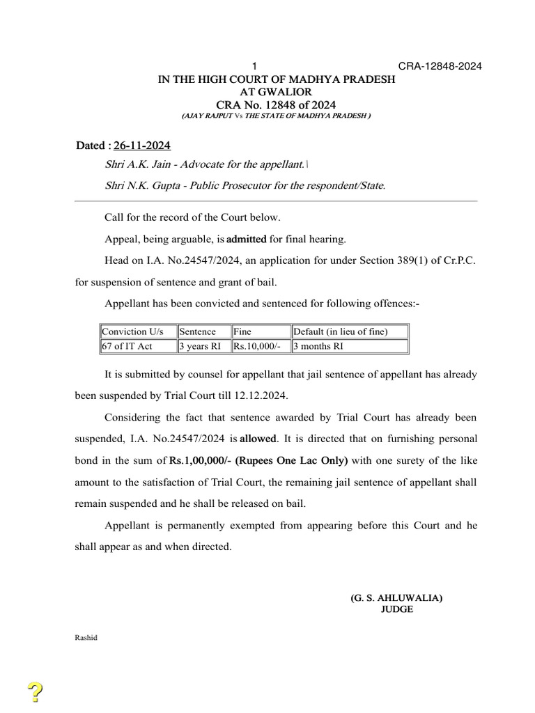 CRA_12848_2024_Order_26-11-2024_digi (1) | PDF | Bail | Crime & Violence