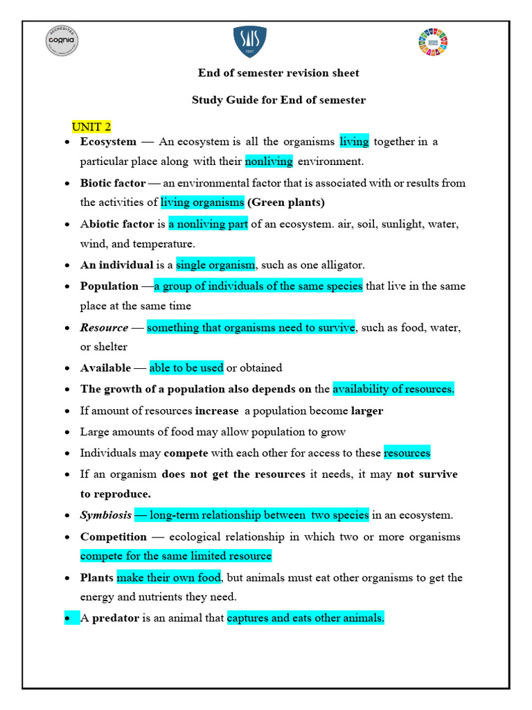 ALN End of Semester Revision Sheet | PDF | Ecosystem | Biodiversity