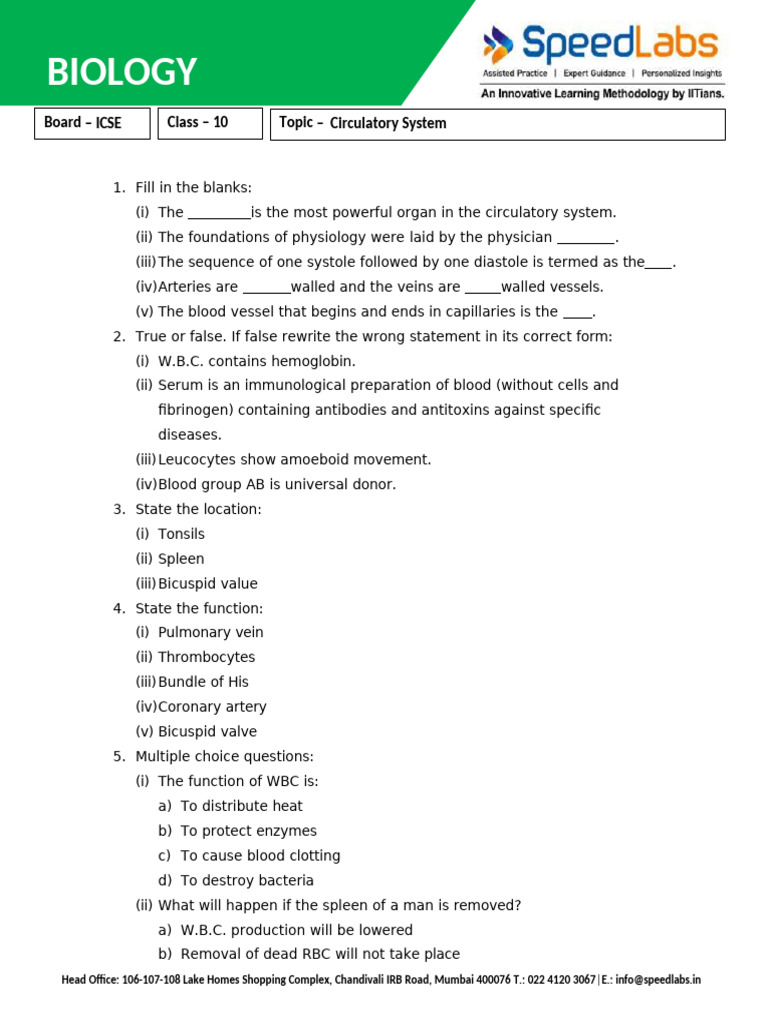 Circulatory System Important Qs Important Questions 3100f370 4763 48fb ...