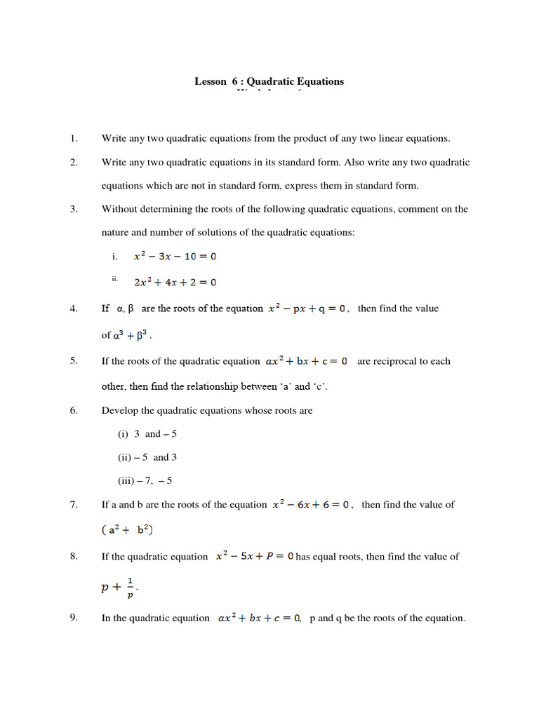 Quadratic Equations 1 | PDF