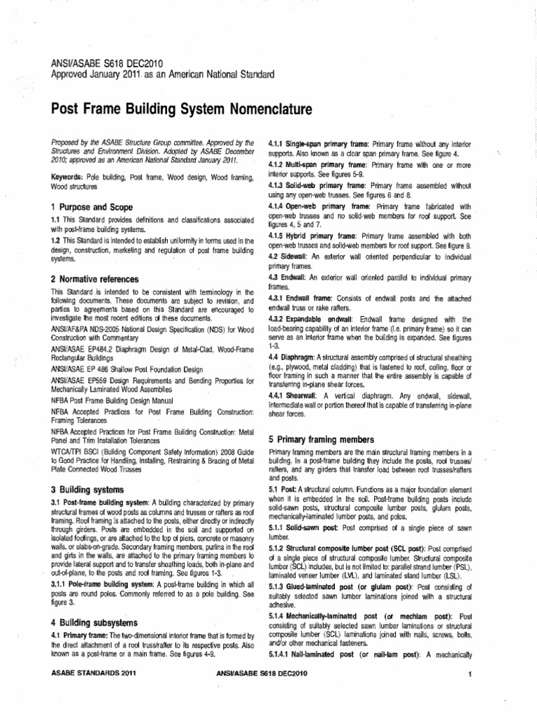 ANSI-ASAE S618 Post Frame Building System Nomenclature | PDF | Framing ...