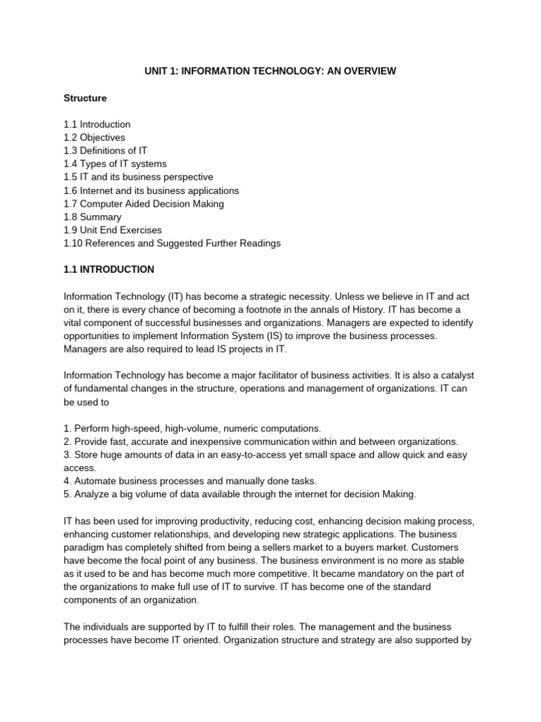 UNIT 1_ INFORMATION TECHNOLOGY_ AN OVERVIEW done | PDF | Computer Network | Internet