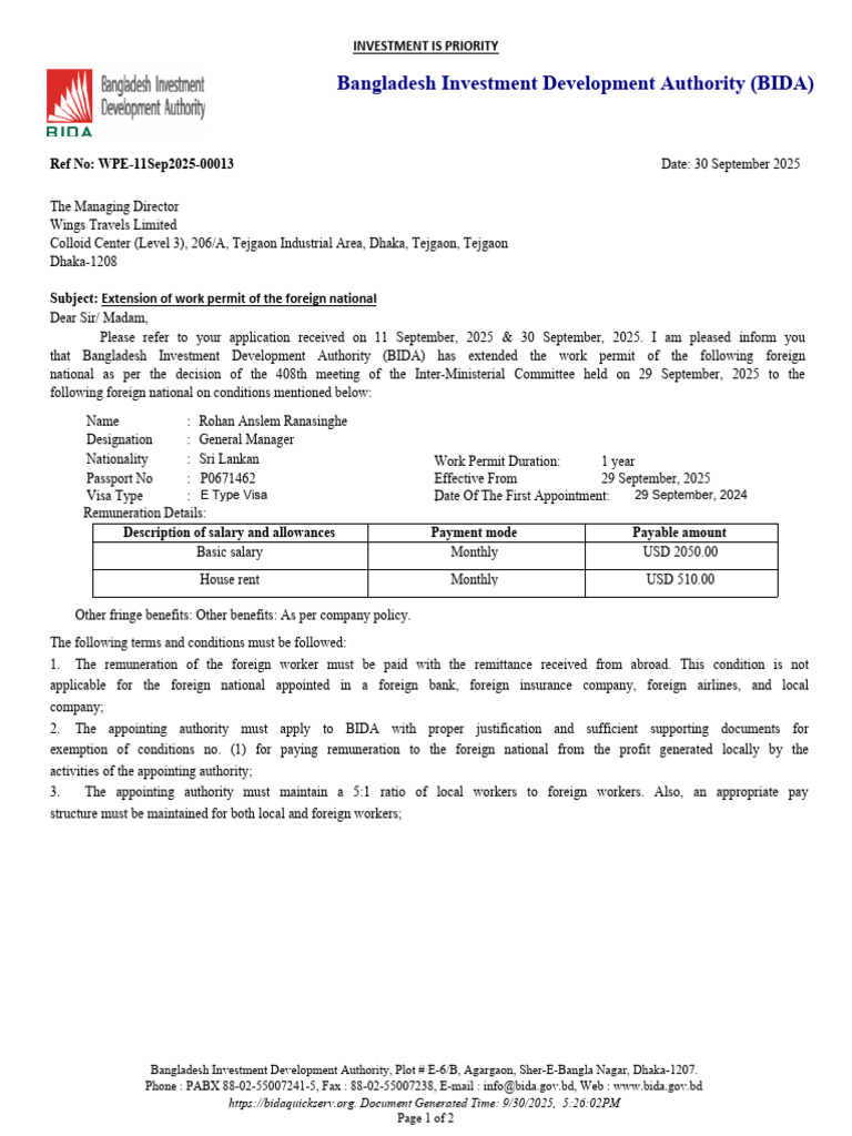 Work Permit 2025 of Mr. Rohan Anslem | PDF | Taxes | Government Finances