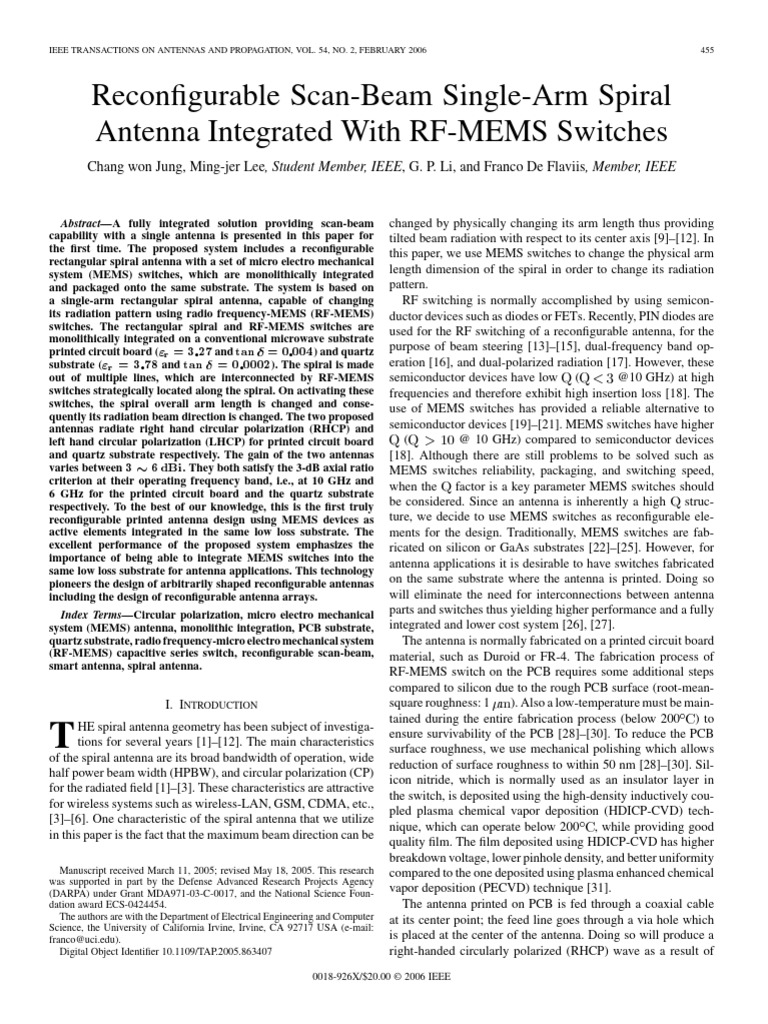 Reconfigurable Scan-Beam Single-Arm Spiral Antenna | PDF | Antenna ...