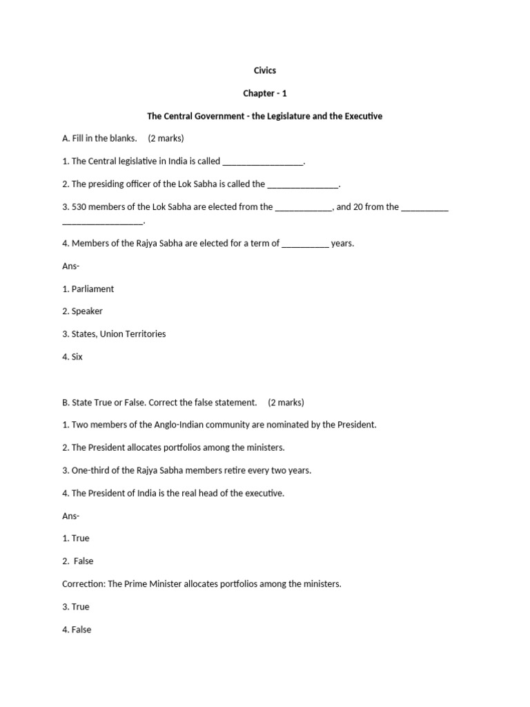 Chapter 1 Civics Answer Key | PDF | Political Law | Constitutional Law