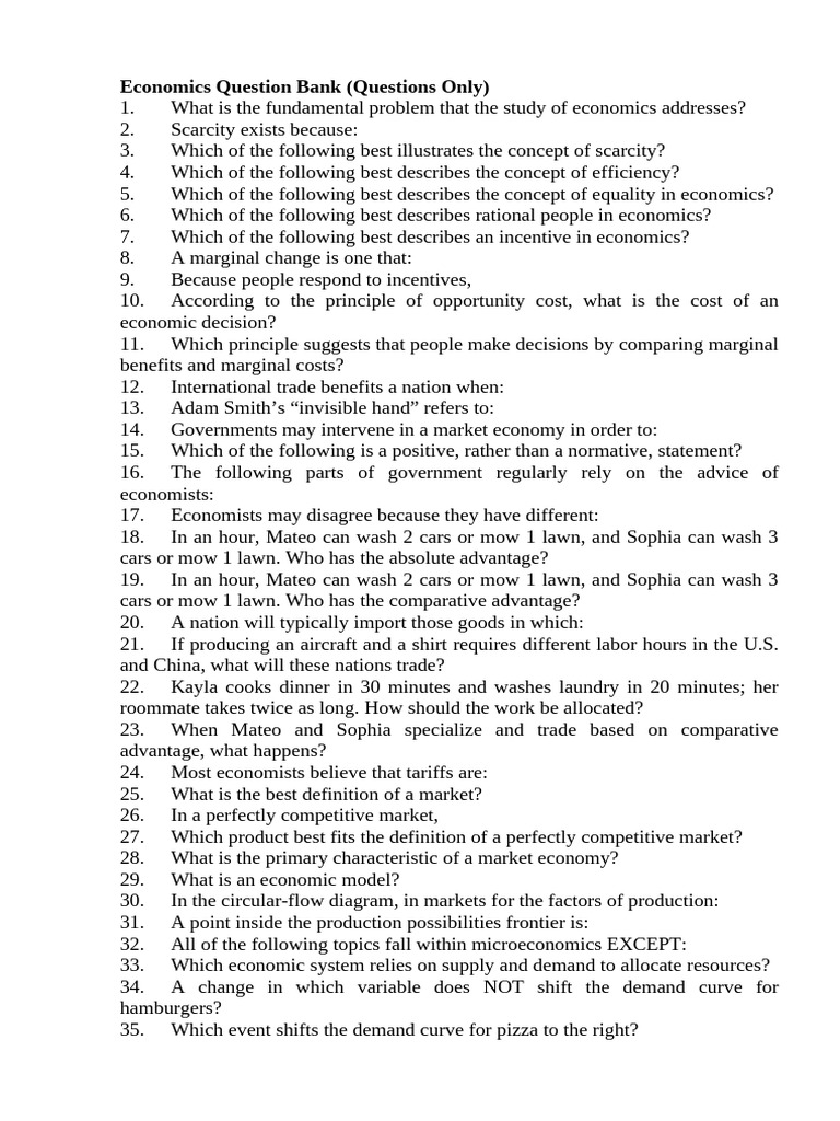 Final Exam Economics Question Bank | PDF | Elasticity (Economics) | Demand