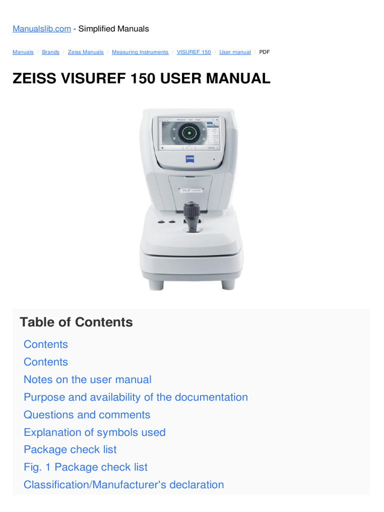 Carl Zeiss Visuref 150 | PDF | Contact Lens | Parameter (Computer ...