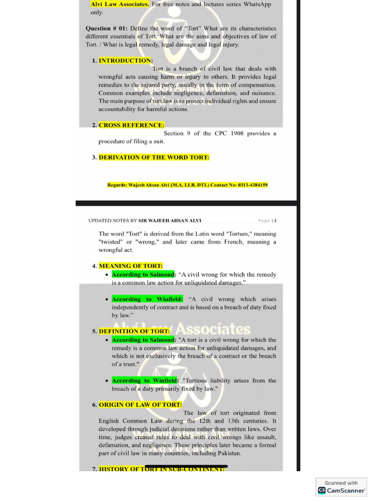 1. Tort and Essentials of Tort | PDF