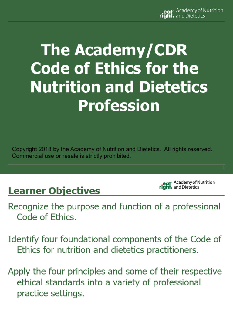 The Academy/CDR Code of Ethics For The Nutrition and Dietetics ...