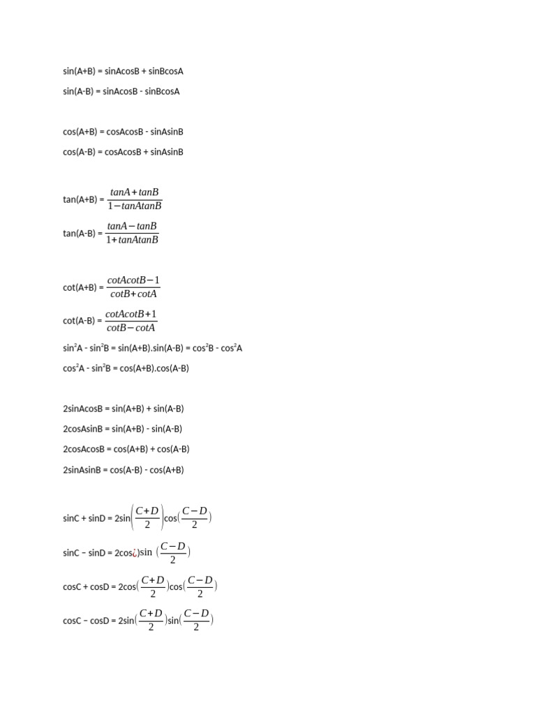 Trig Formulas | PDF