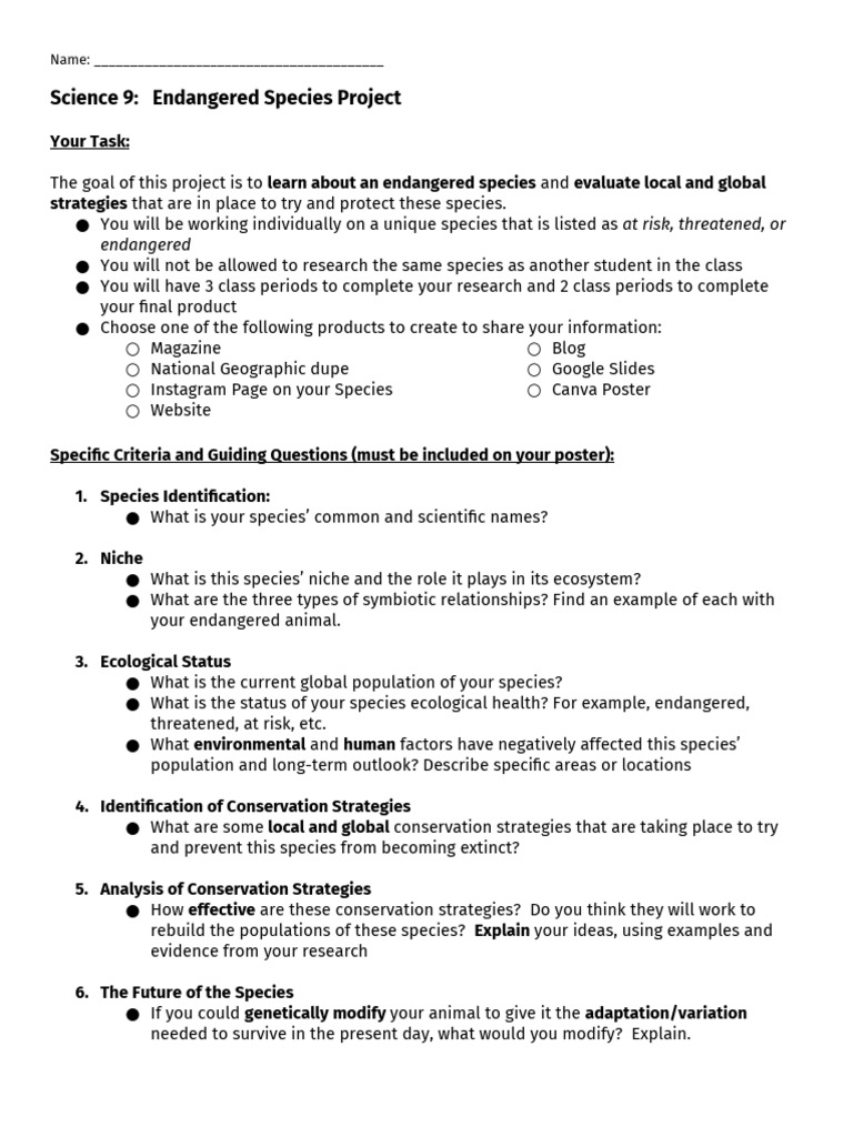 01 Endangered Species Project 2024 | PDF | Conservation Biology | Species