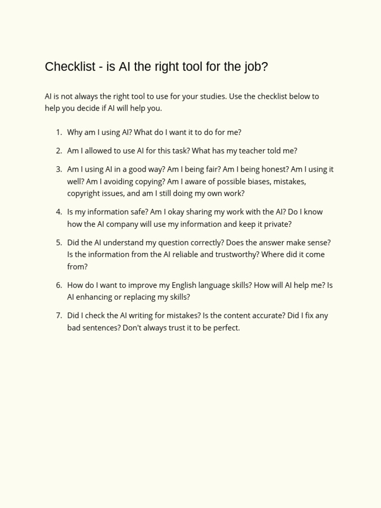 Checklist - Is AI the Right Tool for the Job | PDF