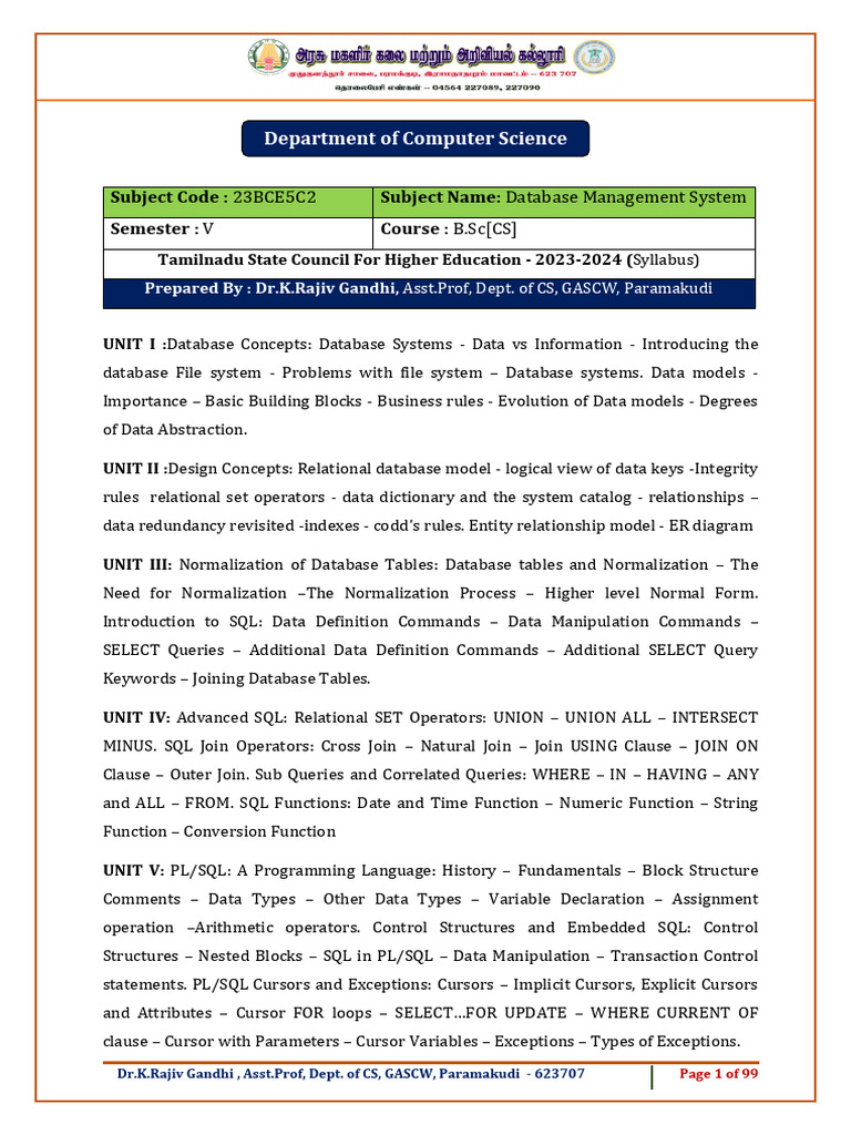 23bce5c2 Rdbms Notes-1 | PDF | Databases | Relational Model