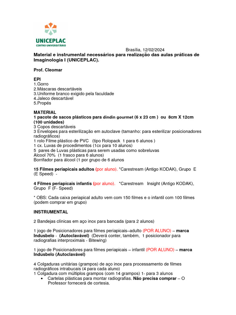 Lista de Materiais Imagino 1 | PDF