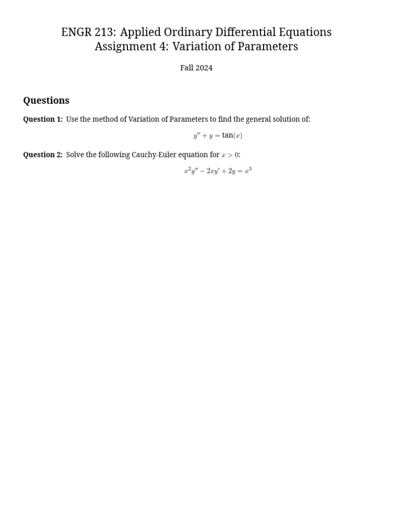 Assignment 4 ENGR 213 Solution | PDF