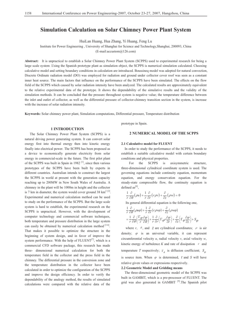 2007-Simulation Calculation On Solar Chimney Power Plant System | PDF ...