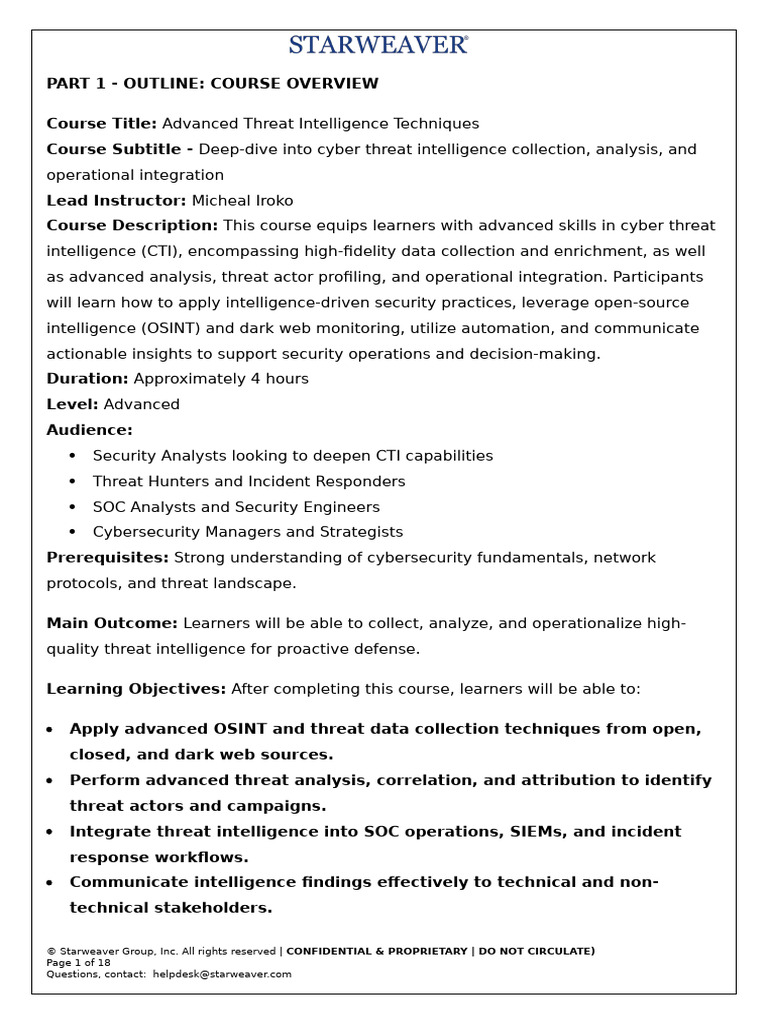 Advanced Threat Intelligence Outline | PDF | Computer Security | Security