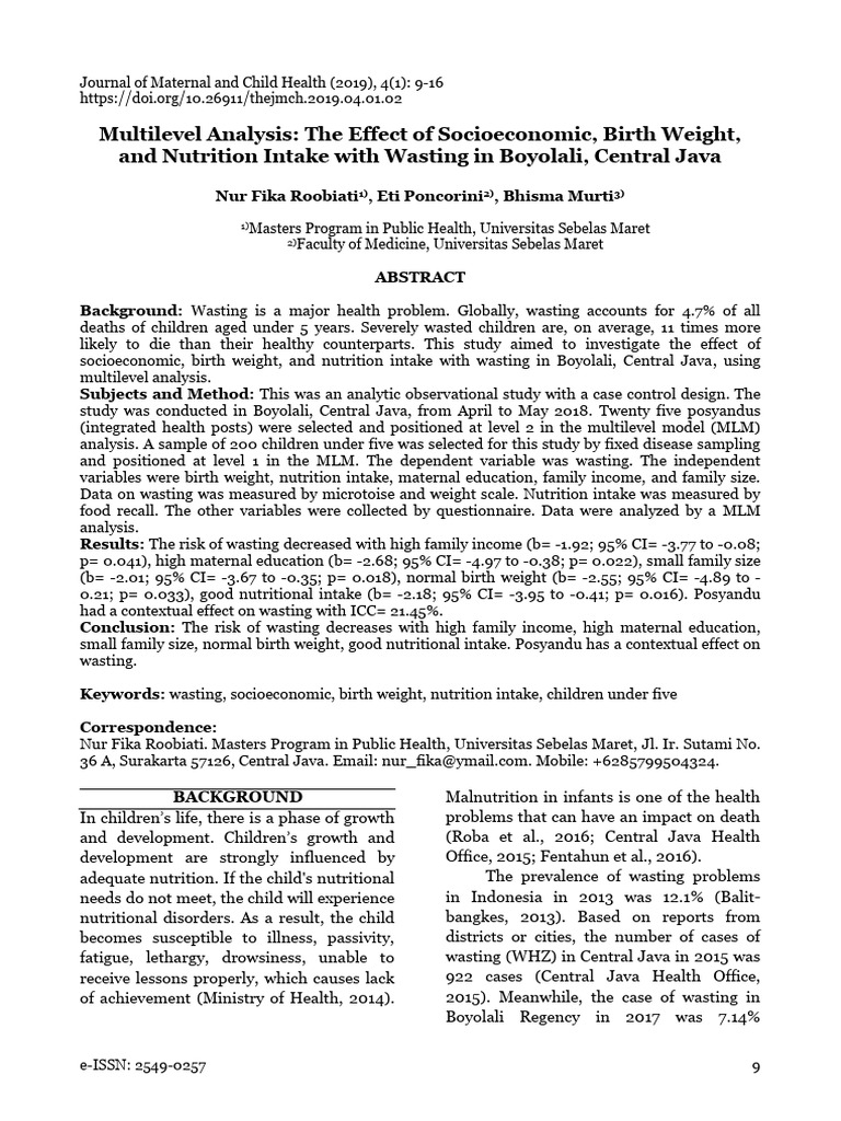 abdush,+02.+Nur+Fika+Roobiati | PDF | Malnutrition | Multilevel Model