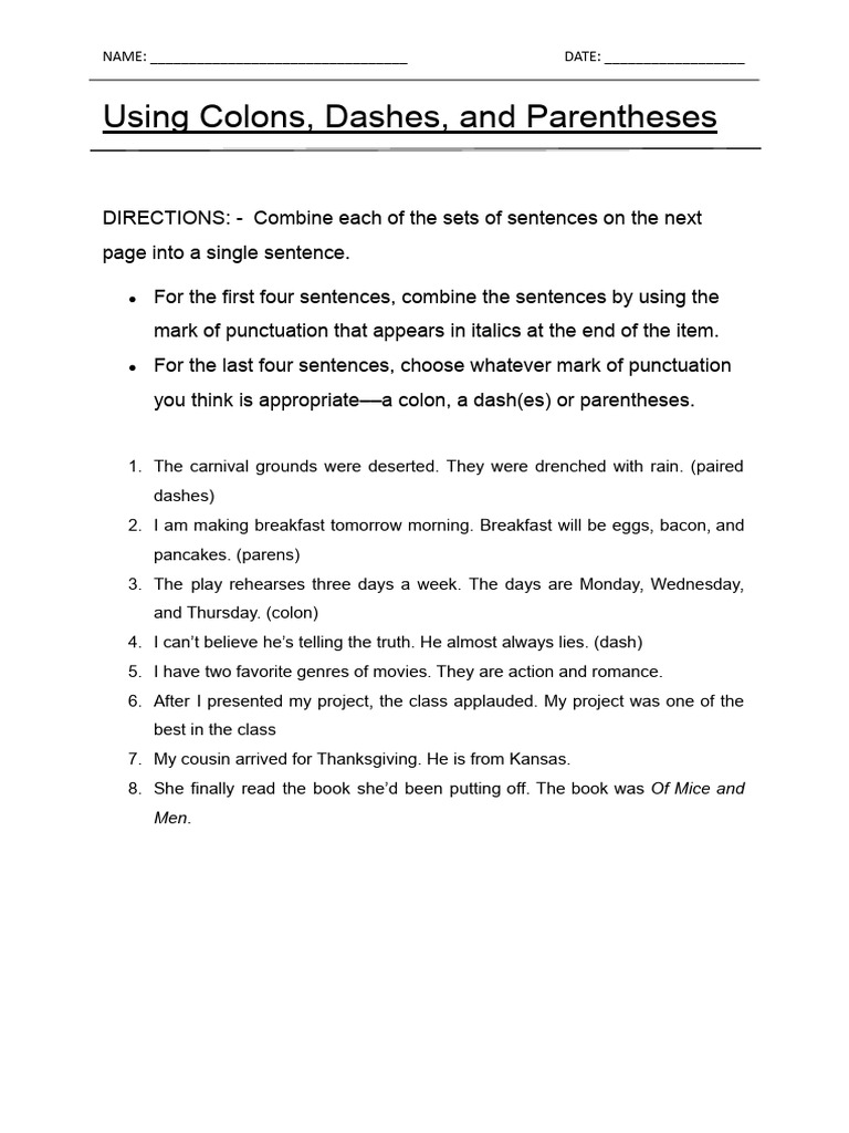 Using Colons Dashes and Parentheses | PDF