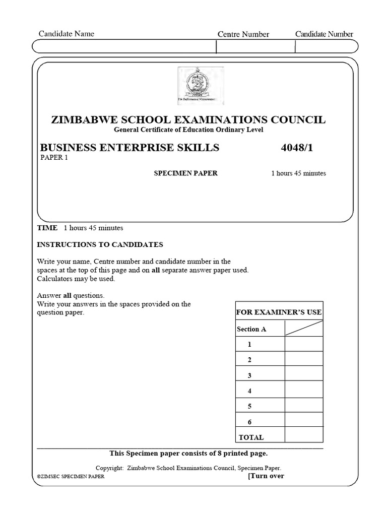O-Levels Business and Enterprise Skills Exemplar | PDF ...