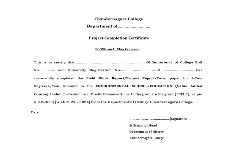 VAC Project Certificate Format | PDF
