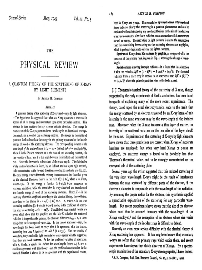 Arthur Compton - Physical Review 21 (1923) 483 | PDF