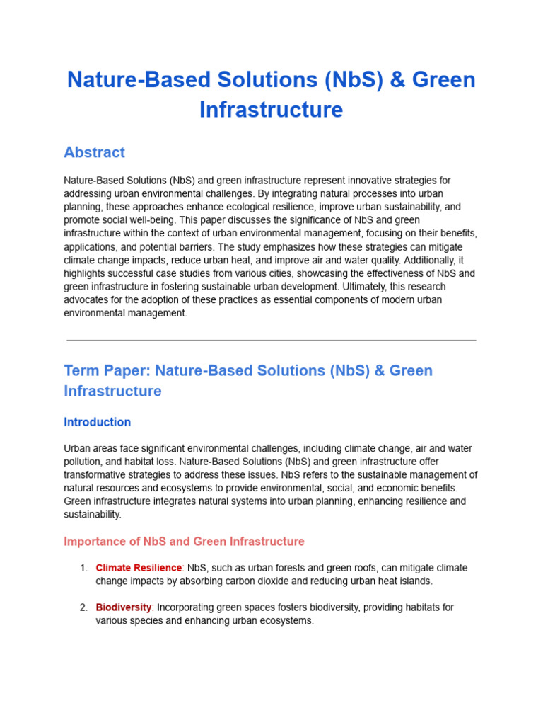 Nature-Based Solutions (NBS) & Green Infrastructure | PDF | Green ...