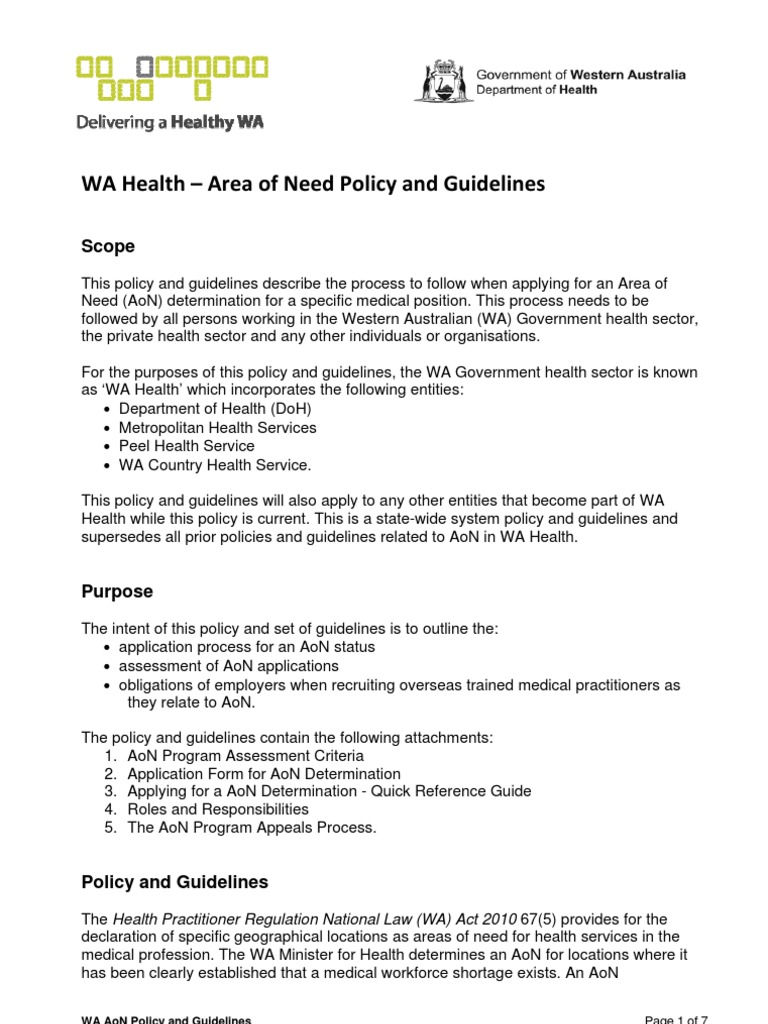 WA Health - Area of Need Policy and Guidelines: Scope | PDF | Business ...