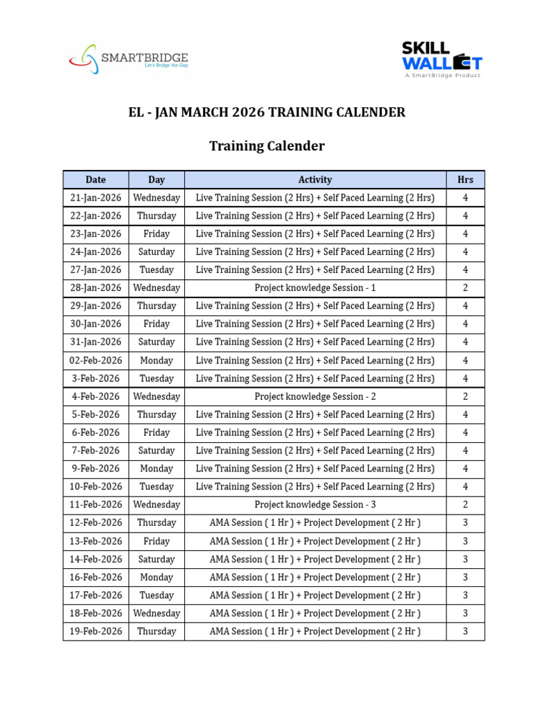 EL - Jan March 2026 Training Calender | PDF