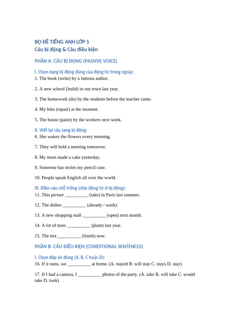 Bo de Tieng Anh Lop 5 | PDF