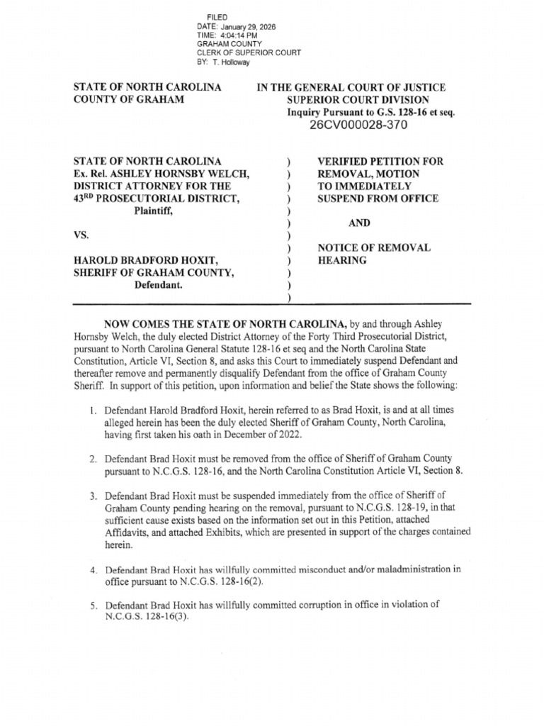 Petition To Suspend Graham County Sheriff Brad Hoxit | PDF | District ...