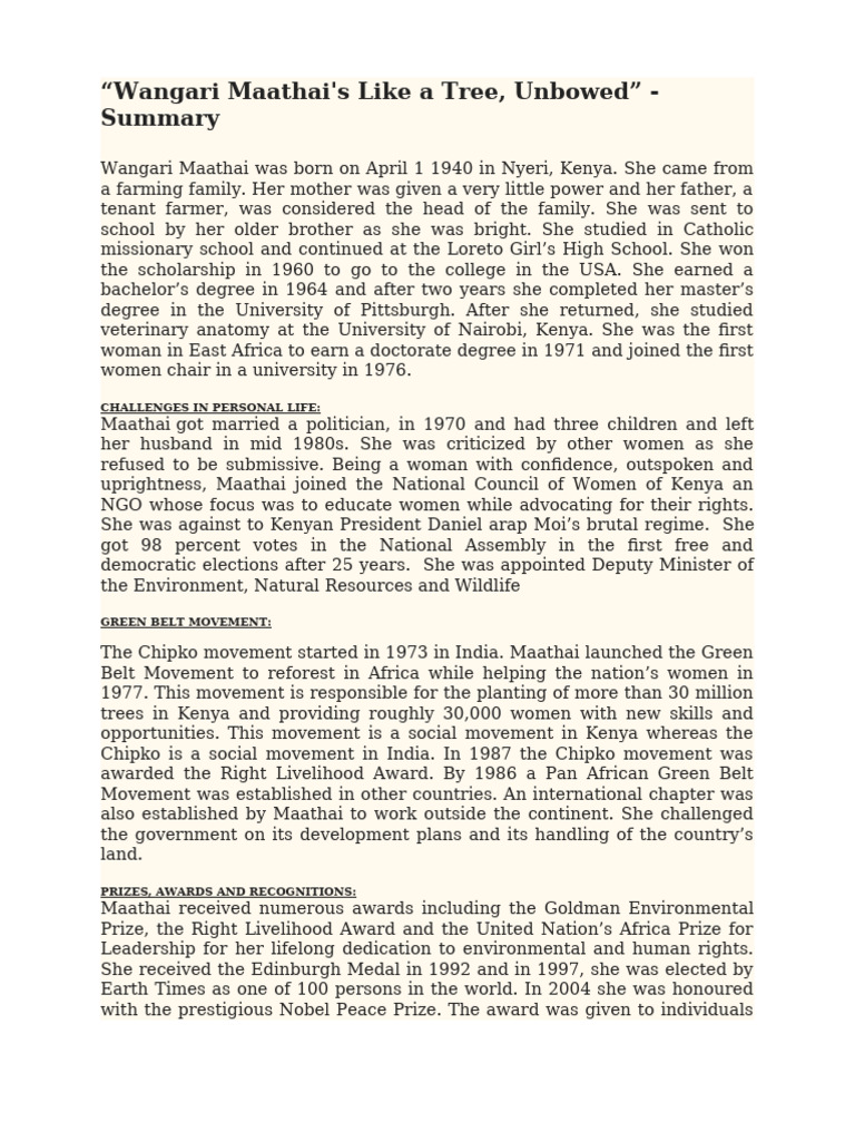 Wangari Maathai SUMMARY | PDF
