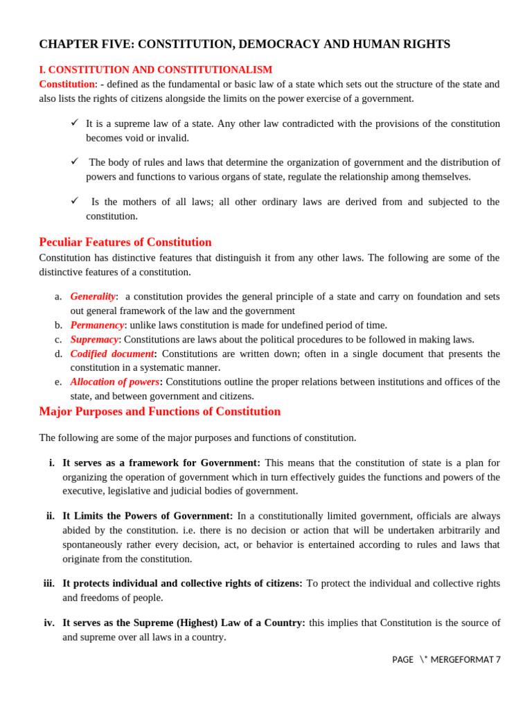 Chapter Five Civics | PDF | Constitution | Human Rights