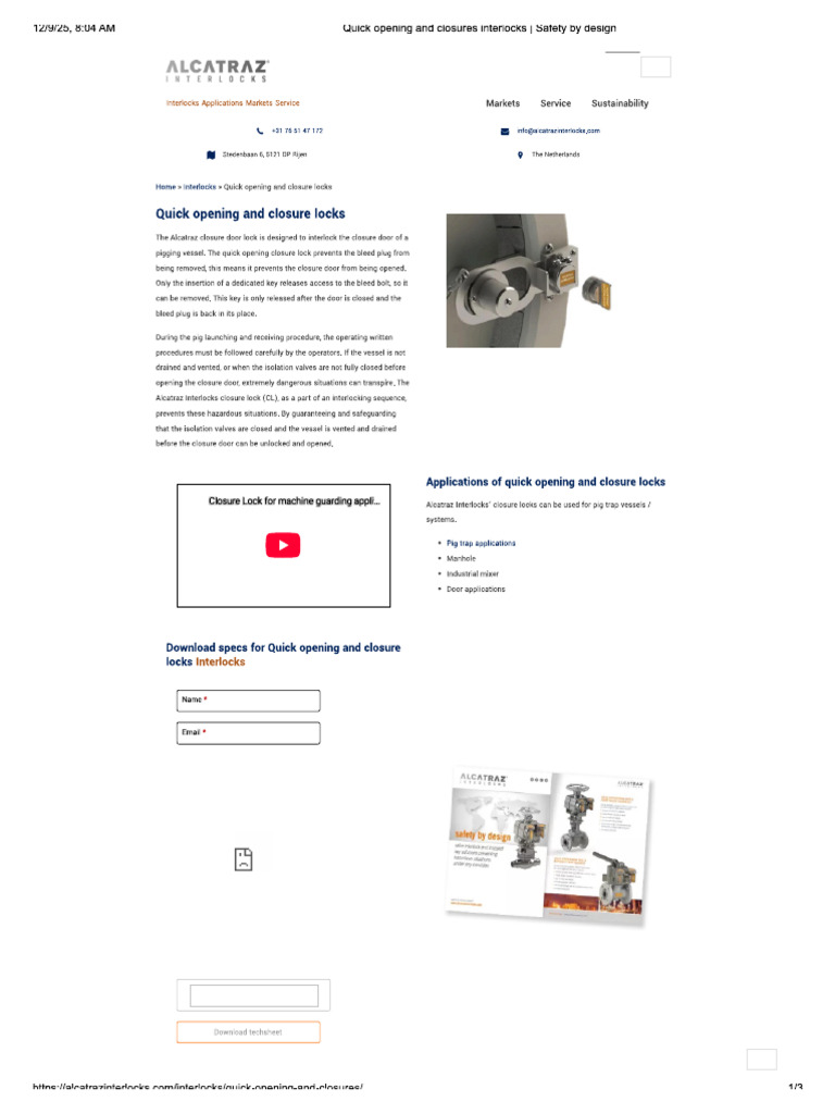 Quick Opening and Closures Interlocks _ Safety by Design | PDF