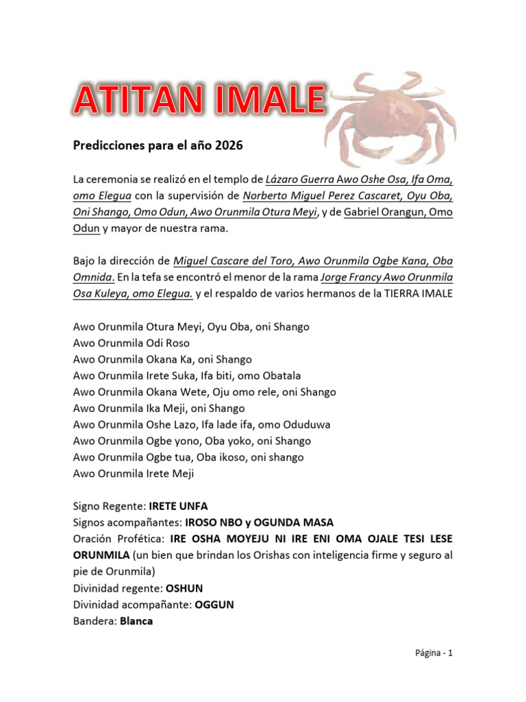 Letra Del Año 2026 - Atitan Imale | PDF