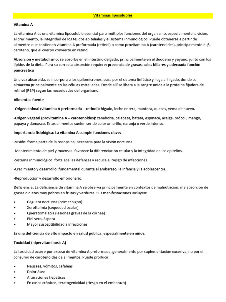 Vitaminas Liposolubles e Hidrosolubles | PDF | Vitamina a | Vitamina D