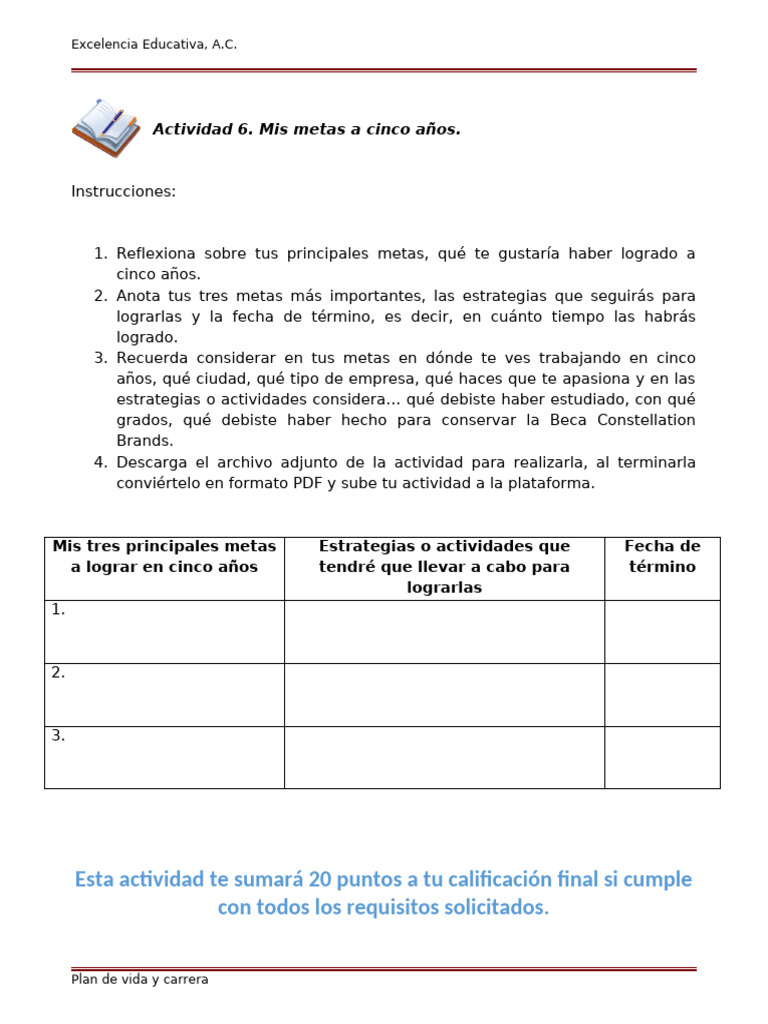 Actividad 6. Mis Metas A Cinco Años. | PDF
