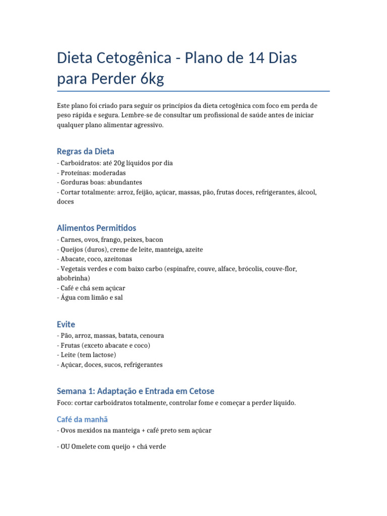 Dieta Cetogenica 14 Dias Para Secar 6kg | PDF