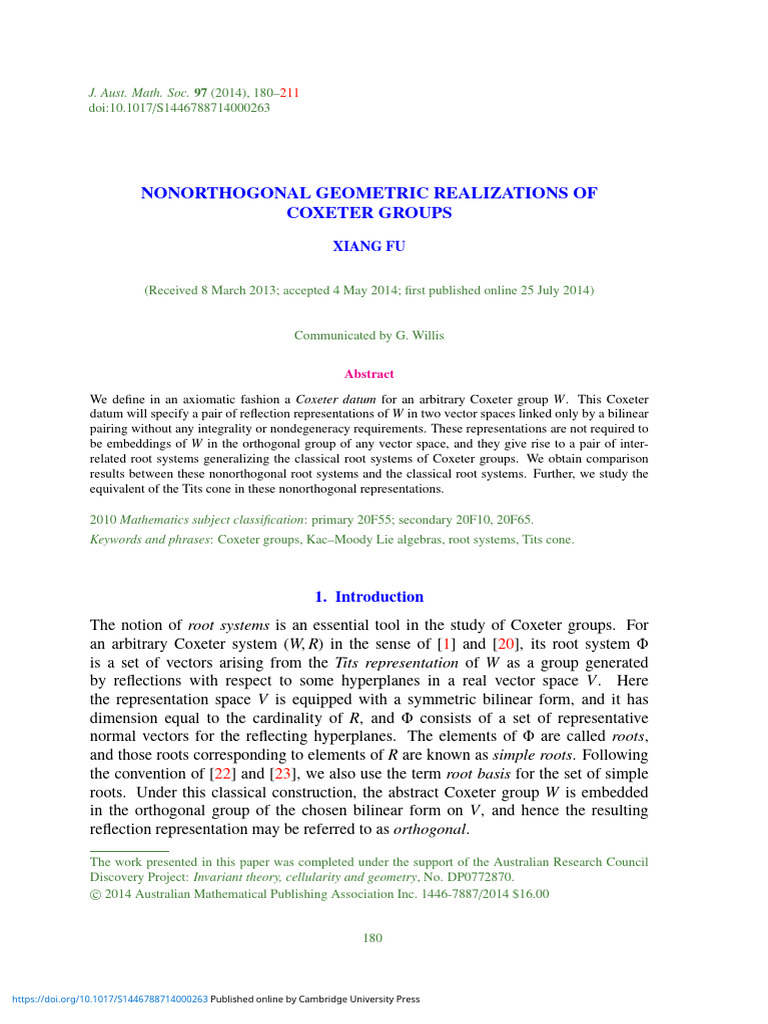 Nonorthogonal Geometric Realizations of Coxeter Groups | PDF ...