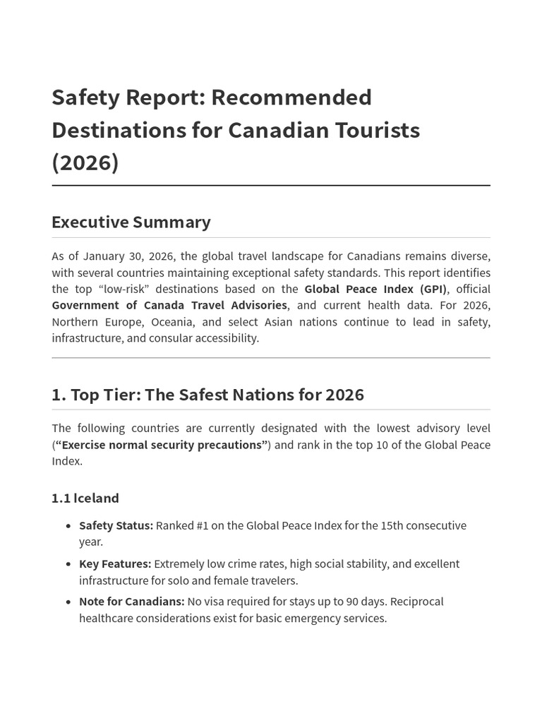 Safe Countries Report Canadians 2026 | PDF | Canada