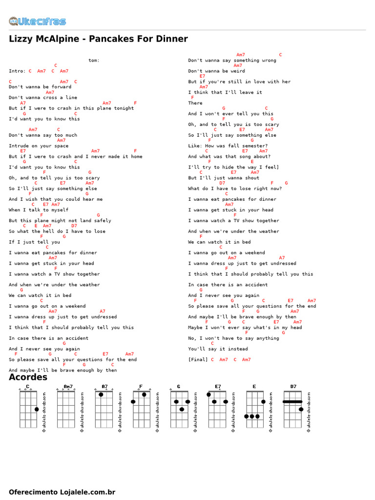 Lizzy McAlpine - Pancakes For Dinner [Uke Cifras] | PDF
